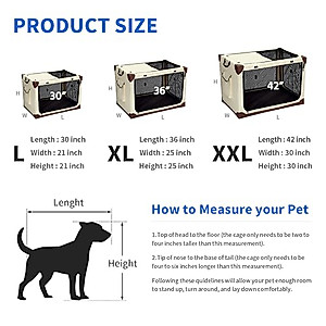 Pecait Soft Collapsible Dog Crate, 42 Inch Portable Travel Dog Crate for Extra Large Dogs 4-Door Durable Breathable Mesh Window Indoors Outdoors Kennel with 2 Foldable Dog Bowls (Beige)