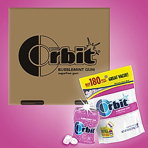 ORBIT Bubblemint Sugar Free Chewing Gum Bulk Pack, 2 Pack - 180 Piece Bag & 2 Pack - 55 Piece Bottle