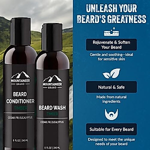 Mountaineer Brand Beard Wash and Conditioner for Men | Beard Shampoo/Beard Conditioner Set | Deep Cleans | Leaves Hair Soft and Hydrated | Timber Scent | 2 Count | 8oz