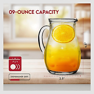 Amici Home Roxy Glass Water Pitcher with Handle and Spout | Round Jug with Ice Lip | Great for Iced Tea, Sangria, Lemonade, Juice | Made in Italy (Small)