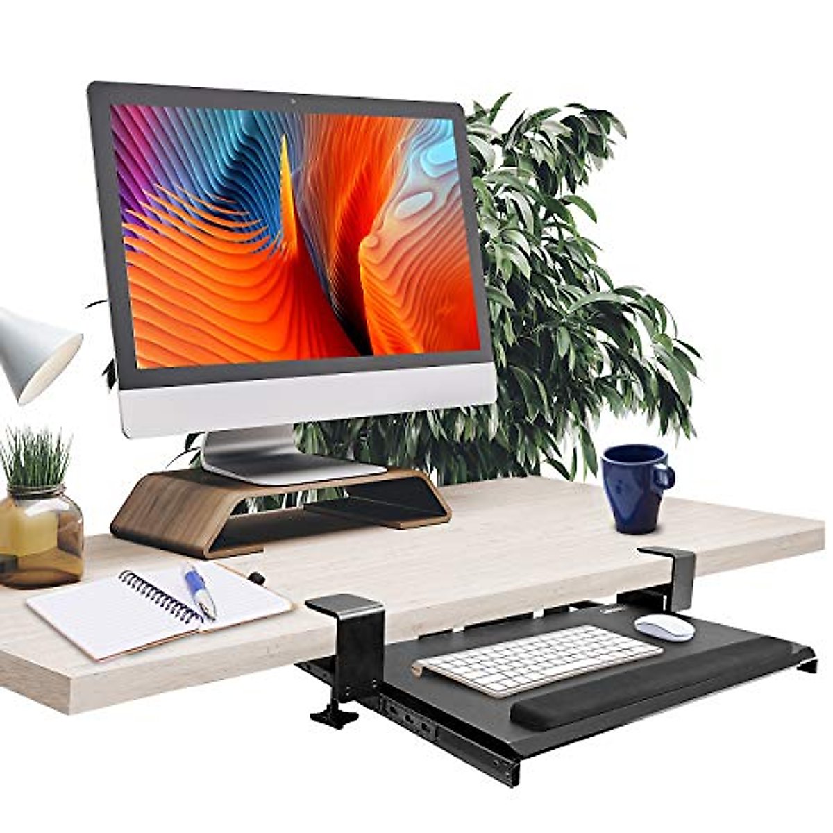 Laboratory 29 Preassembled Keyboard Tray – Adjustable Keyboard Tray Under Desk Slide Out – Easy Clamp-On Installation for Desks 33” or Wider – Wrist Rest Included (Black)