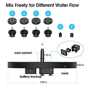 AISITIN 3.5W Solar Bird Bath Fountain Built-in 1500mAh Battery, Solar Water Fountain with 6 Nozzles, Solar Floating Fountain Pump for Bird Bath, Fish Tank, Pond, Pool, Garden and Outdoor