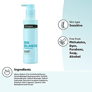 Neutrogena Skin Balancing Purifying Gel Cleanser with 2% Polyhydroxy Acid (PHA), Softening Face Wash for Normal & Combo Skin, Paraben-Free, Soap-Free, Sulfate-Free, 6.3 oz