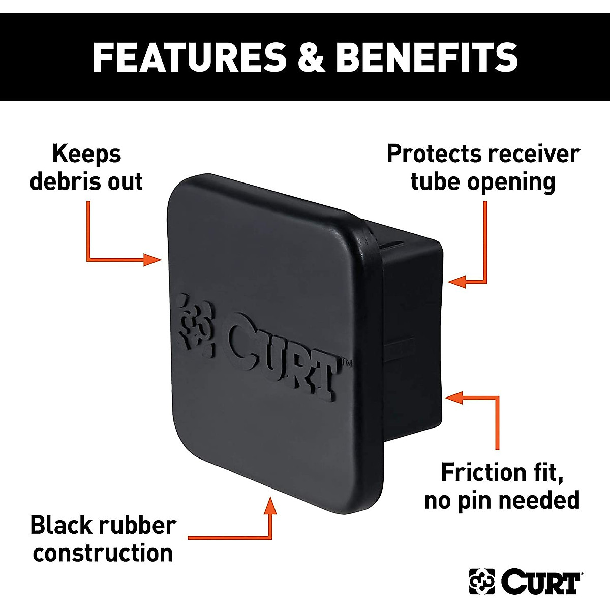 CURT 22272 Rubber Trailer Hitch Cover, Fits 2-Inch Receiver