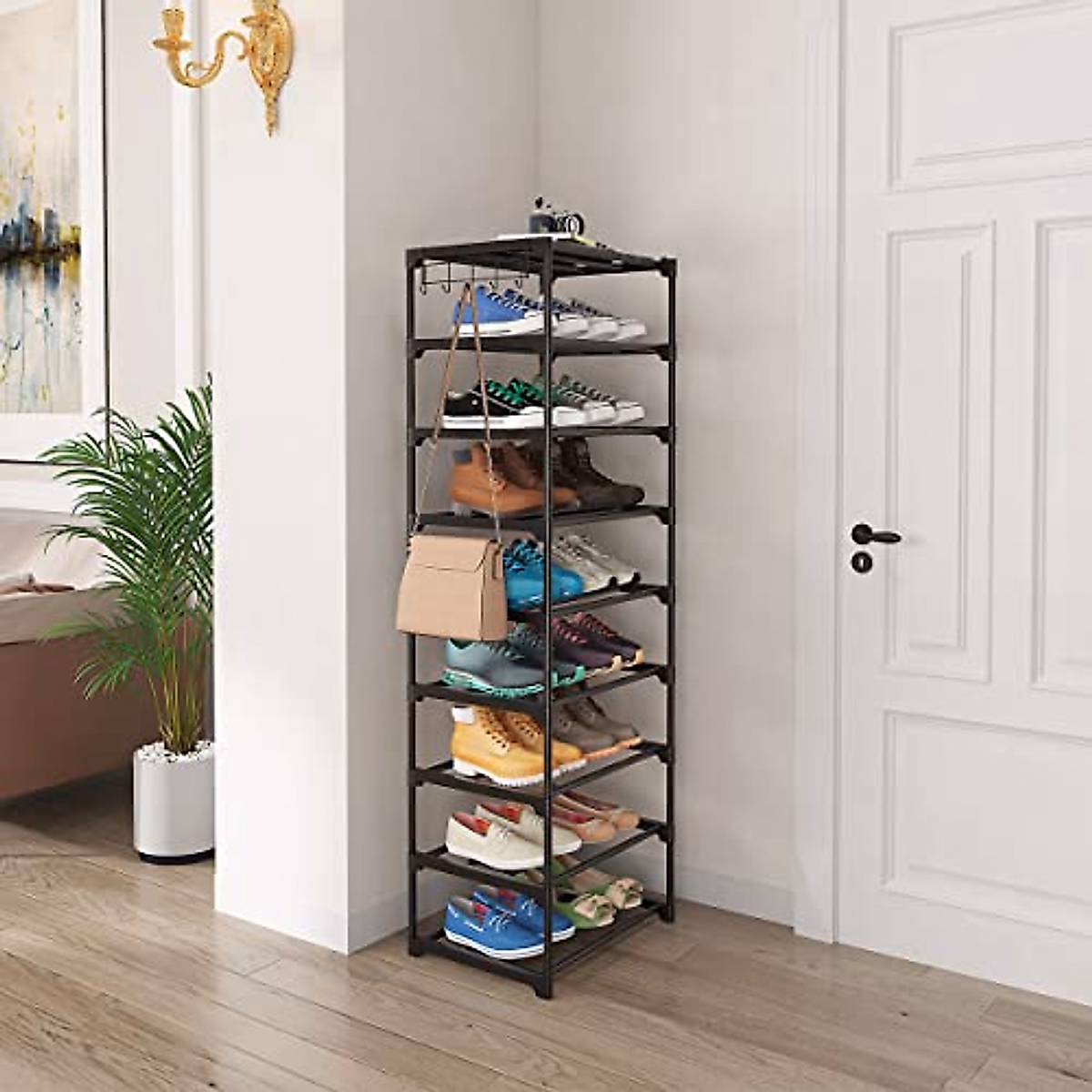 Caitlyn Small 9 Tier Tall Narrow Shoe Rack for Entryway, Vertical Free Standing Shoe Rack Organizer, Space-Saving, Sturdy Metal Shoe Shelf