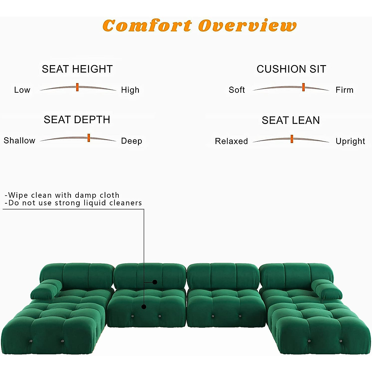 BOKIFOL Sectional Sofa, Modular Sectional Couch with Ottomans- U Shaped Couch for Living Room, 6 Seater Sofa Sets,138"(Green)