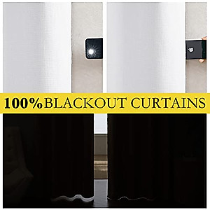 NICETOWN Back Tab 100% Blackout Linen Curtains with Thermal Insulated White Liner, White, 52 inches Wide, 84 inches Length Energy Saving Curtains for Living Room 2 Panels Set, Vertical Blinds