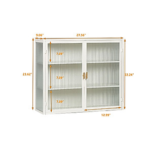 SSLine Modern Metal Medicine Cabinet with Glass Doors Wall-Mount 3-Shelf Bathroom Cabinet with Gold Handles White Accent Storage Cabinet for Bathroom Kitchen Living Room