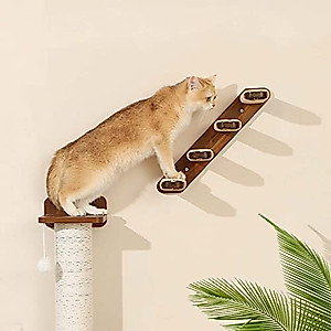 TAMFOM Cat Climbing Shelves Wall Mounted，Four-Step Cat Stairway with Kraft Rope for Cats Perch Platform Supplies，Cat Pine Walkways for Walls