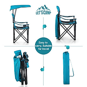 LET'S CAMP Camp Chair with Shade Canopy Folding Camping Chair with Cup Holder and Carry Bag for Outdoor Camping Hiking Beach, Heavy Duty 350 LBS