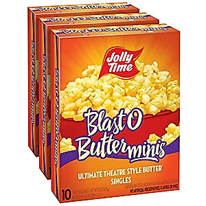 Jolly Time Blast O Butter, Ultimate Movie Theater Butter Microwave Popcorn (Blast O Butter Minis, 1.5 Ounce (Pack of 30))