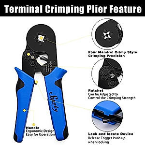 Sopoby Ferrule Crimping Tool Kit AWG 28-8 Self-adjustable Ferrel Crimper Kit with 1200PCS Electrical Wire Terminals Crimp Connectors