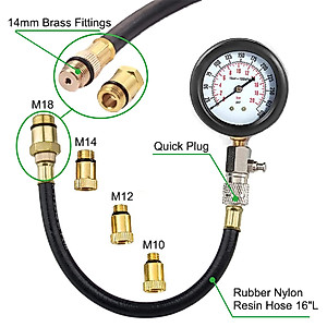 Petrol Engine Cylinder Compression Tester Kit and Spark Plug Tester Tool Fit for Automotive Car Lawnmower Truck Chainsaw Motorcycle Boat Petrol Gas Engine Diagnostic Compression Tester Kit (9 Pcs)