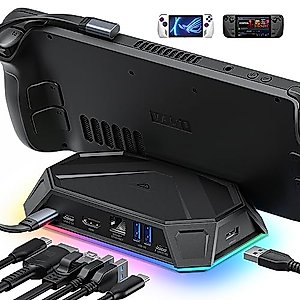 JSAUX RGB Docking Station for Steam Deck & ROG Ally, 8-in-1 Steam Deck Dock with HDMI 2.0 4K@60Hz, Gigabit Ethernet, USB-C 3.0, Dual USB-A 3.0, USB 2.0 and 100W USB-C Charging Port-HB0801(Black)