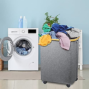 Foldable Laundry Hamper With Lid - 73L Large Laundry Basket with Wheels and Removable Laundry Bag, Portable Cloth Hampers for Home Storage, Travelers Apartments (Grey)