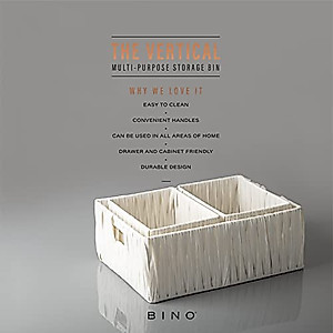 BINO 3 Pack Woven Resin Basket Organizer - Shelf Organizer with Built-in Carry Handles (White)