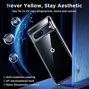 Humixx Crystal Clear for Google Pixel 7 Case, [Mil-Grade Protection] [Anti-Fingerprint] Silky Touch Hard PC Back with Non-Slip Soft TPU Edge, Airbag Shockproof Case for Pixel 7 Case, Clear