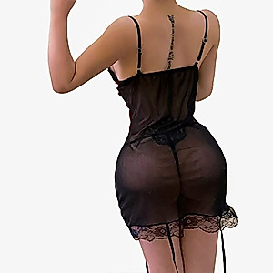 Women's Lingerie Sexy, Women Sexy Sets Fishnet Shorts Lengerie Plus Size Ladies Lace Patchwork Slip Dress Nightdress Bow Underwear Sleepwear Dress Under Wear Top Lingerie Nightgown (L, Wine)