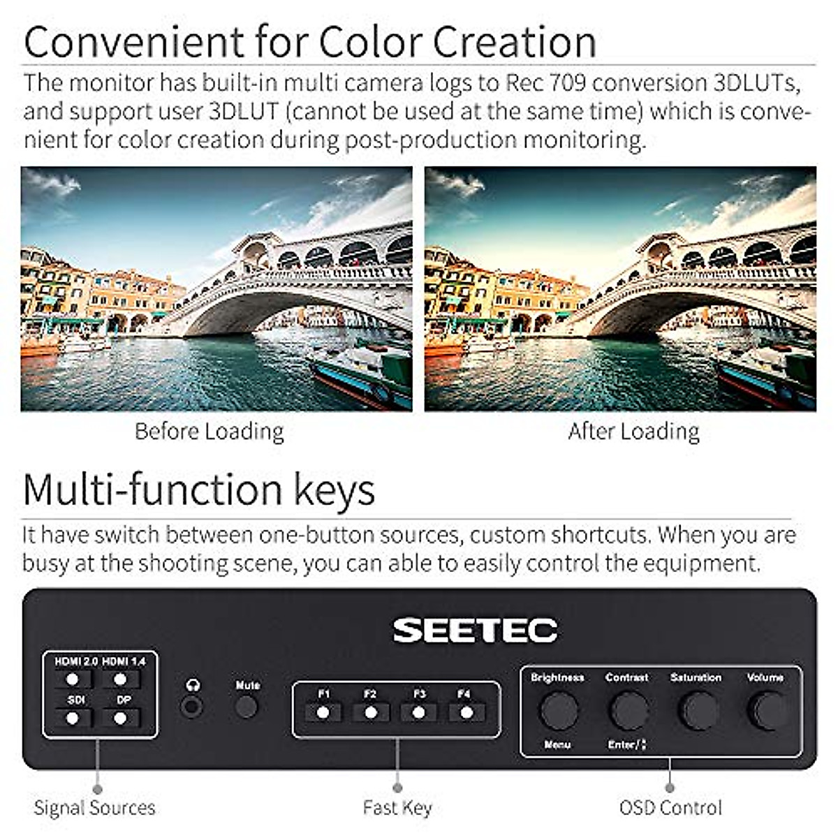 SEETEC LUT215 21.5 Inch Built in De Log 3D LUT Broadcast Studio Monitor 3G-SDI 4K HDMI Full HD 1920x1080 for Post and Live Production Broadcast