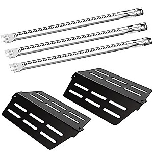 Coisien 62752 19.5 inch Grill Burner and 7622 Heat Deflector Fits Weber Genesis 300 Series, 304 Stainless Steel Grill and Porcelain Steel Heat Plates Replacement Parts for Genesis E- 310 S-310 E-320 S-320 E-330 S-330 EP-310 EP-320 EP-330 CEP-310 CEP-320 C