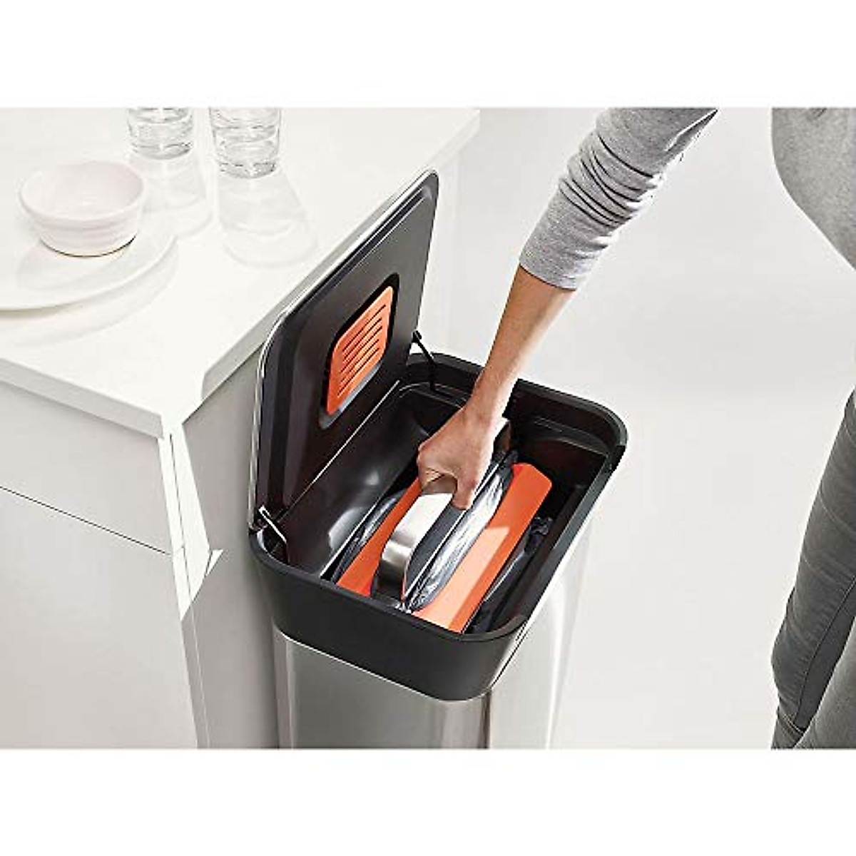 Joseph Joseph 30030 Intelligent Waste Titan Trash Can Compactor, 8 gallon / 30 liter, Stainless Steel