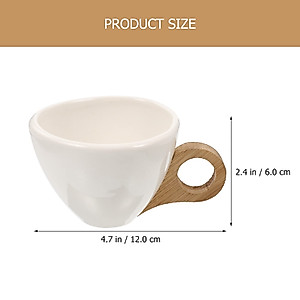 Hemoton 2Pcs Coffee Mug Ceramic with Wooden Handle, 150ml/5Oz Coffee Cup Household Drinking Cup Espresso Cup (White)
