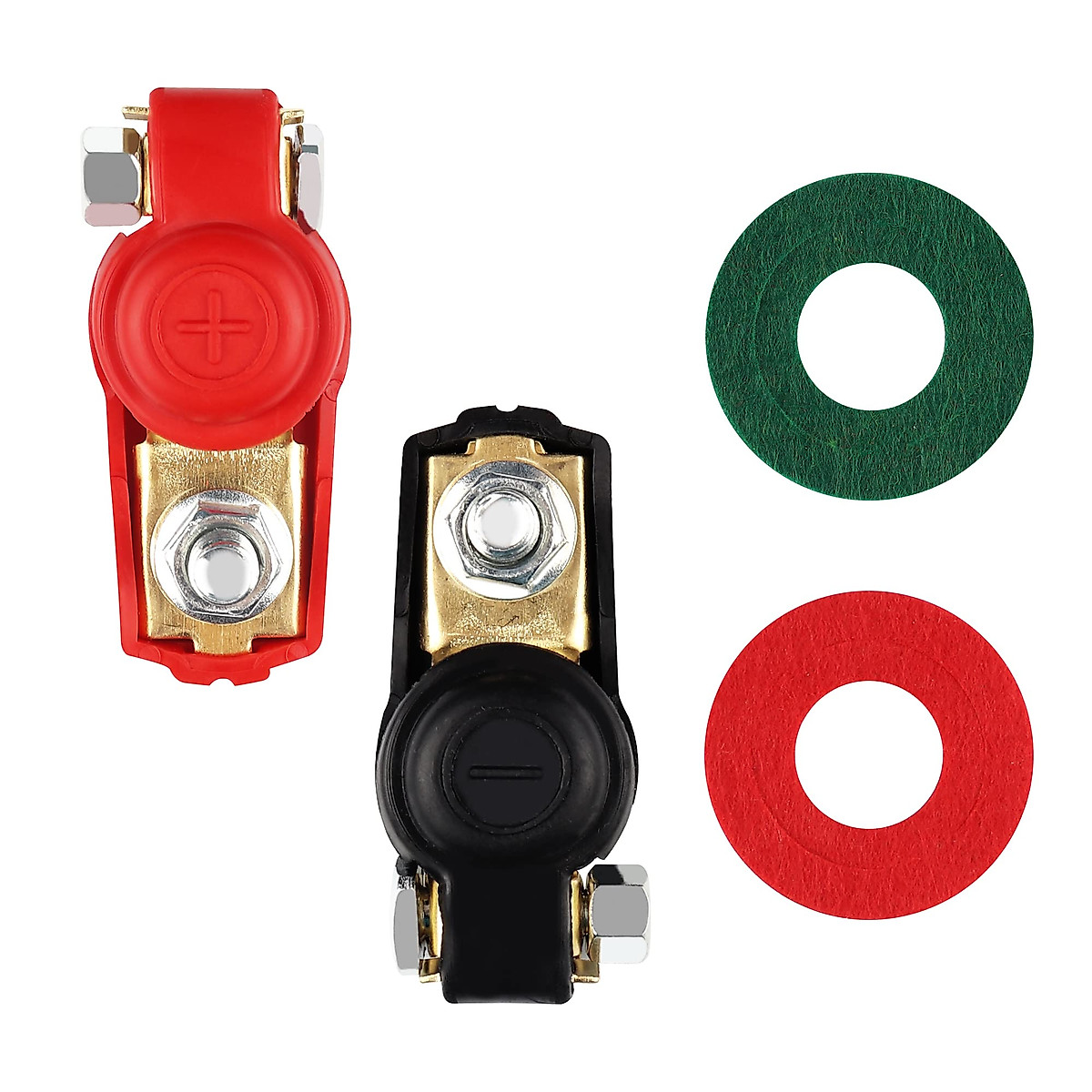 2PCS Pure Copper Battery Terminal Connectors+2PCS Battery Terminal Fiber Washers-Auto Quick Release Replacement Battery Terminal Assortment Kit,Fit for Car Van Caravan Truck Battery