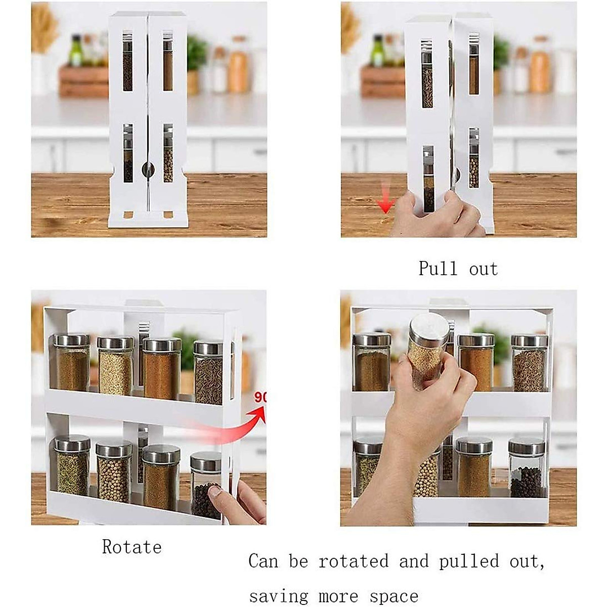 Spice Rack Seasoning Storage Holder, Two 2-Tiered Shelves, Seasoning Spice Jar Rack Rotating Cabinet Shelf Double Kitchen Organizer Swivel Spice Rack For Spice Bottles