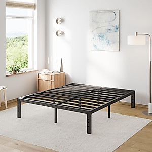 COMASACH Queen Bed Frame Heavy Duty,14" High Black Metal Platform Bed Frame,Sturdy Steel Frame,No Box Spring Needed,Noise-Free,Easy Assembly