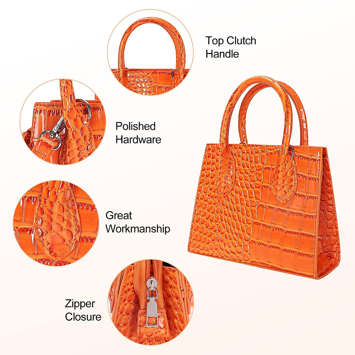 FRANSHION handbags for women，mini purses for women，cute small purse,small crossbody bags for women trendy（Orange crocodile print）