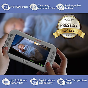 Video Baby Monitor with Remote-Controlled Camera and Wide Screen by Axvue, Grey, Model E650