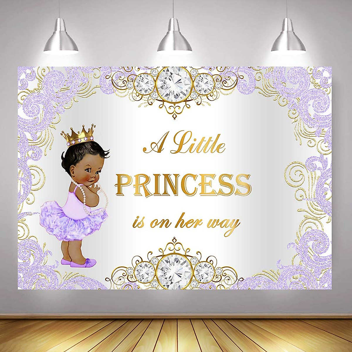 Mehofoto Purple Princess Baby Shower Backdrop Royal Silver Purple Photography Background 7x5ft Vinyl Royal Princess Baby Shower Party Banner Decoration