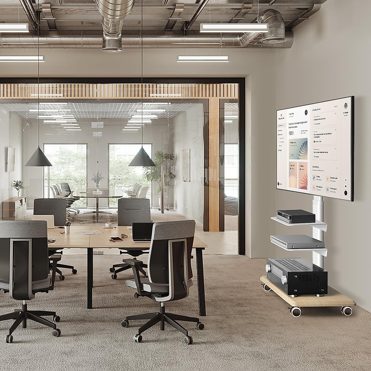 Rolling Floor TV Stand with Swivel Mount for 40-75 Inch Flat Screen/Curved TVs, 3-Shelf Heavy Duty Portable Mobile TV Cart with Wheels, Universal Tall TV Mount Trolley for Home and Office, White