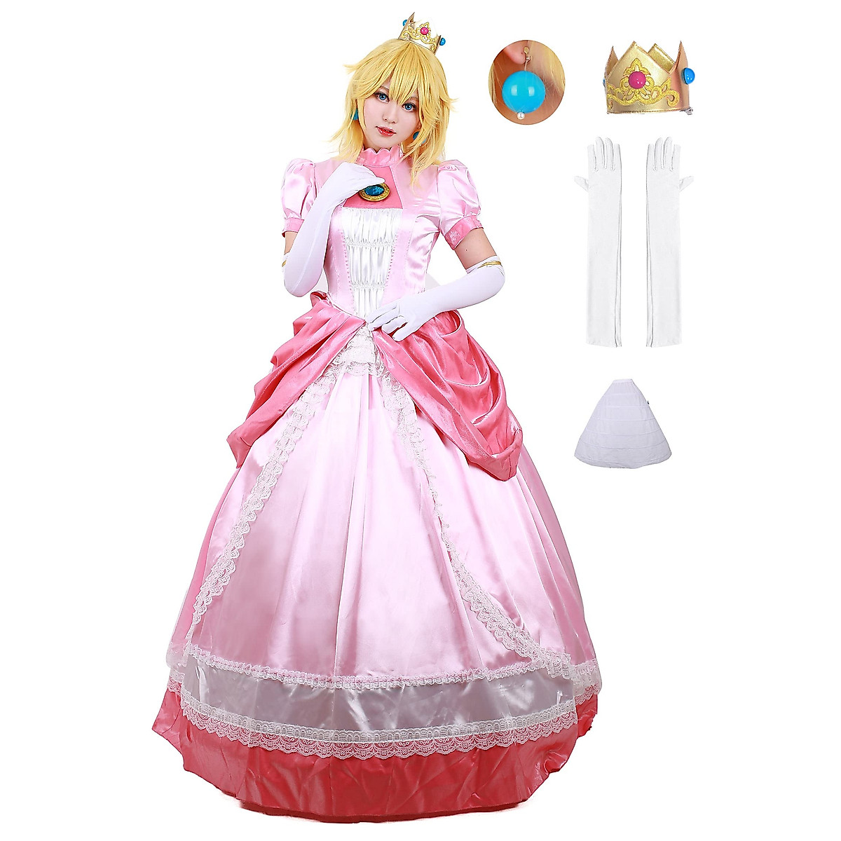 miccostumes Women's Costume Princess Cosplay Dress Deluxe Full Set with Crown Petticoat Earrings and Gloves(1X/2X, Pink)