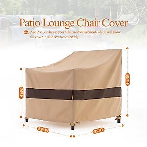 WJ-X3 Patio Chair Cover, Outdoor Lounge Cover, Heavy Duty, Waterproof Lawn Chair Covers, 33W x 35D x 36H, Beige/Coffee, 2-Pack