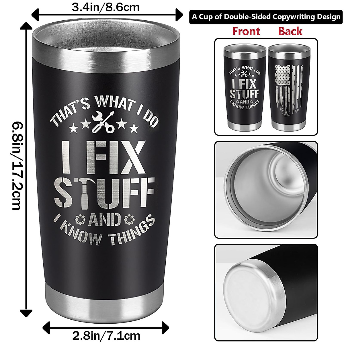 Father's Day Gifts for Dad, Men, Husband, Grandpa, Mechanic Father, Handyman - Mens Birthday Gift Ideas, Gifts for Dad for Birthday, Fathers day, Christmas, Keeps Drinks Hot or Cold, 20oz Tumbler