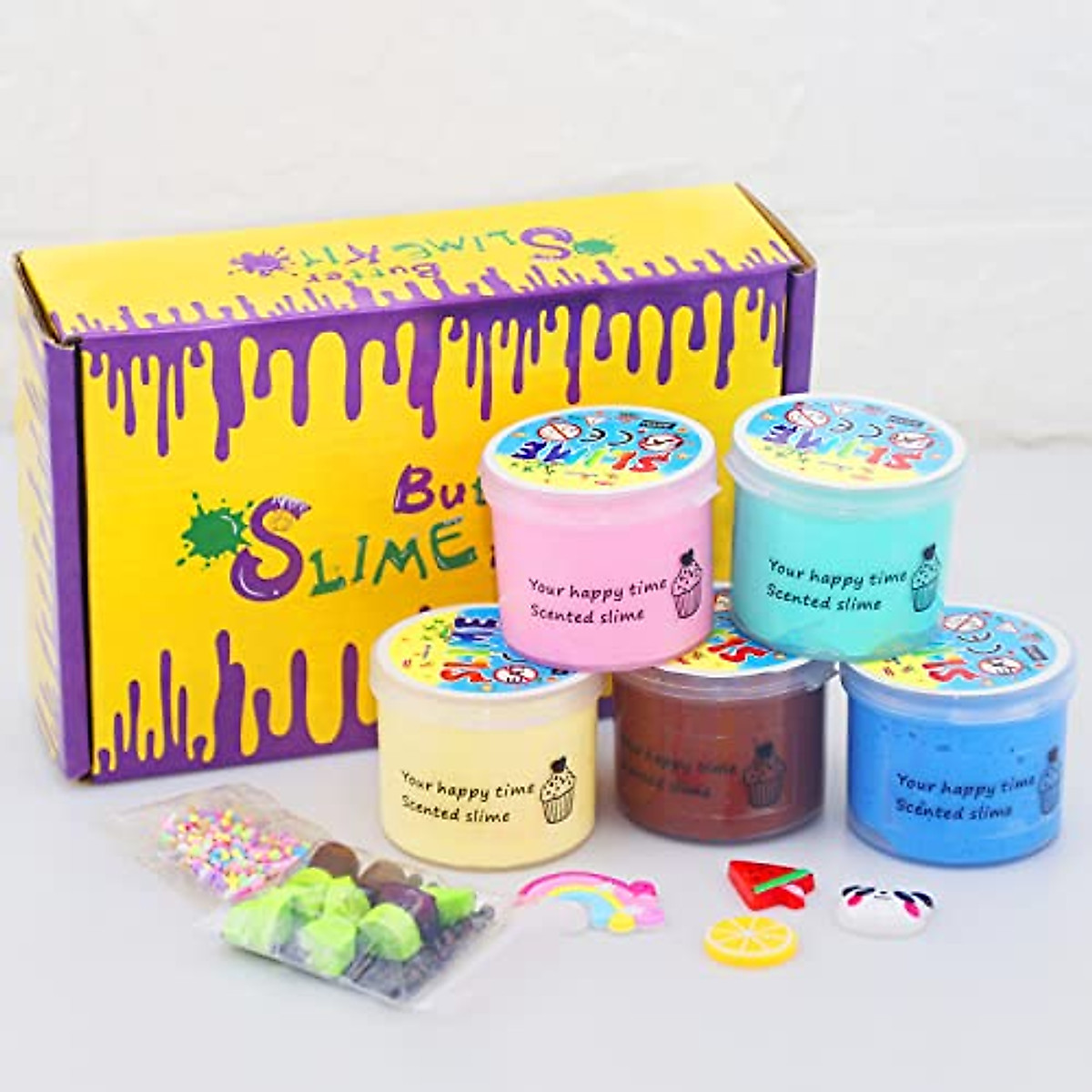 5 Pack Butter Slime Kit,Birthday Gifts for Kids,Party Favor for Girls & Boys,Non Sticky,Super Soft Sludge Toy