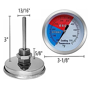 2 Pack BBQ Grill Temperature Gauge, 3 inch Dial Face Charcoal Barbecue Grill Smoker Thermometer Gauge
