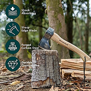 Berry&Bird Camping Axe, 12.5’’ Small Axe Hatchet with Wooden Short Handle & Leather Sheath Mini Hand Axes for Cutting & Splitting Forged Carbon Steel Blade Outdoor Manual Tool