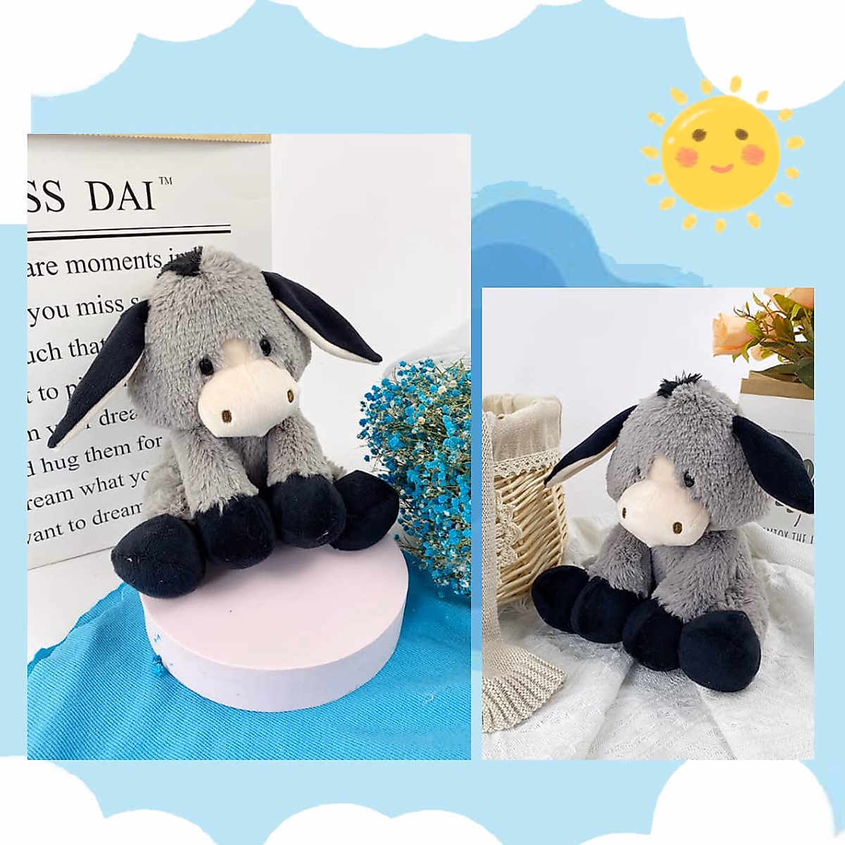 Injoy Group 9” Donkey Stuffed Animals for Newborn Baby,Stuffed Donkey Animal Plush Toys for Boys and Girls,Great Stuffed Donkey Gifts for Birthday,Baby Shower,Mother's Day,Machine Washable