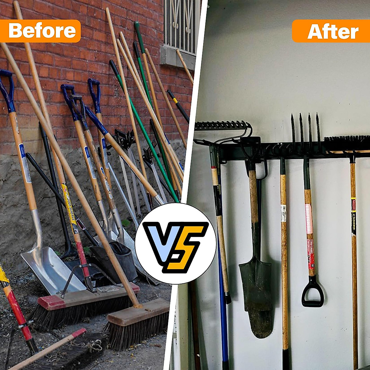 VONLX 48inch Garage Storage Organization Garage with Torpedo Level Mounted Garden Tool Organizer Wall Mount Adjustable Garage Organizers with 7 Heavy Duty Hooks Tool Holder for Hanging Max Load 440lbs