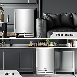 BODEGA 24 Inch Undercounter Outdoor Beverage Cooler Fridge with Stainless Steel Seamless Door，Hold 164 Cans w/Powerful Cooling Compressor for Patio Kitchen,Outdoor