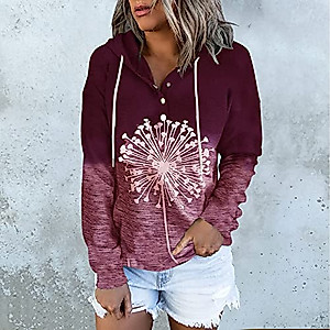 BGNTBUK Hoodie Women with Pockets Women's Dandelion Print Fashion Top Shirt Hooded Long Sleeve Zip up Jackets Women