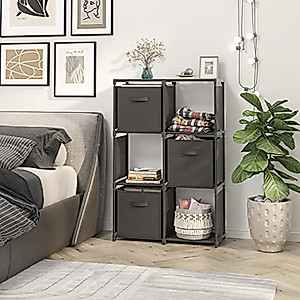 6-Cube Storage Organizer, Closet Organizers and Storage, Cube Storage Shelf with 3 Extra Drawers, Strong Load-Bearing Capacity, Portable Shelves for Bedroom, Living Room, Home, Office Black