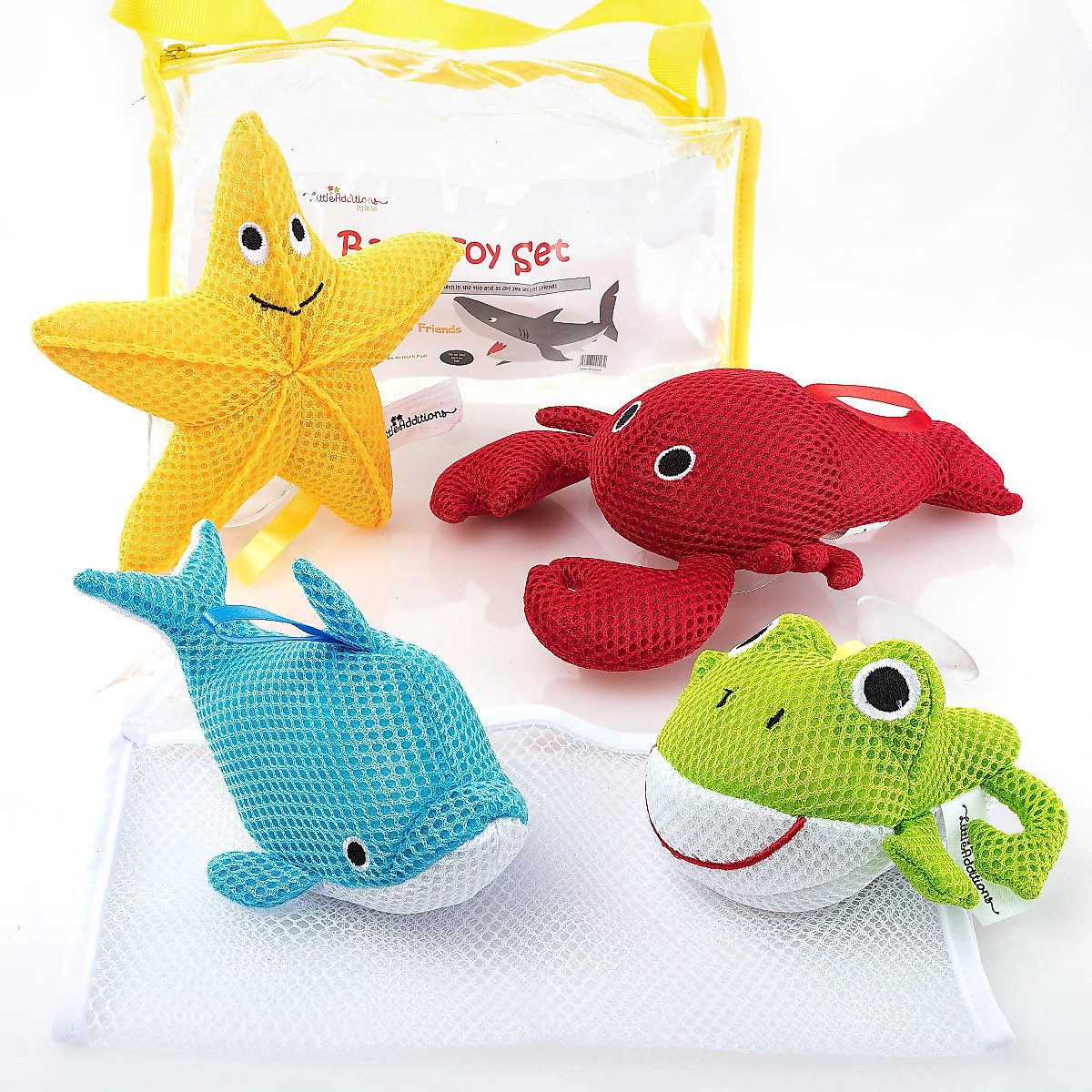 Little Additions Bath Toys for Toddlers 1-3, Baby Bath Toys with Bonus Mesh Bath Toy Storage Bag with Suctions for Easy Drying, Mold Free Bath Toys, Toddler Bath Toys Ocean Collection