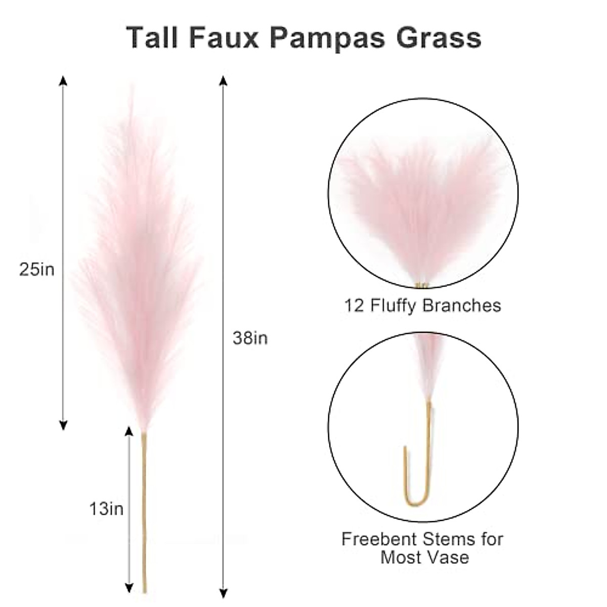Alishomtll 8 Pcs Faux Pink Pampas Grass Decor Bulk,38'' Artificial Large Tall Fluffy Pompas Grass Floral for Floor Vase Fake Plants Boho Bouquet for Home Wall Fall Decor