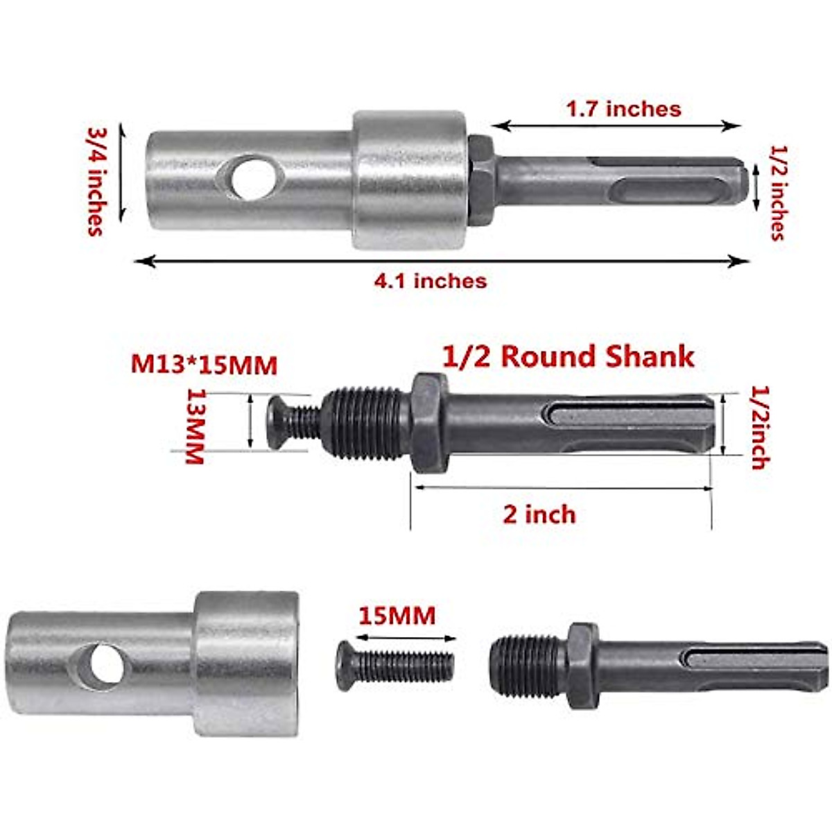 Garden Auger Power Drill Adapter fits Corded Drill and Cordless Drill, SDS Plus to 1/2-Inch(M13 x 15mm) Thread Keyless Drill Chuck Adapter Round Shank for Impact Driver