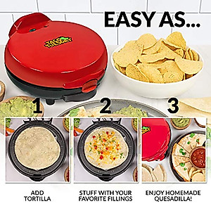 Nostalgia Taco Tuesday Deluxe 8-Inch 6-Wedge Electric Quesadilla Maker with Extra Stuffing Latch, Red