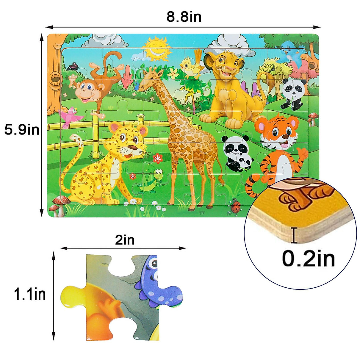 Wooden Jigsaw Puzzles for Kids Ages 3-5 Year Old, 6 Pack 30 Pieces Kids Puzzles Colorful Preschool Educational Learning Toys Present Set for Toddler Children Boys and Girls
