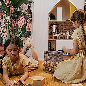 Cabilock Home Storage Basket 3 pieces Woven Basket Seagrass wicker basket with lid Decorative Storage Boxes With Lids Basket With Lid Rattan Storage Basket Rattan Storage Basket